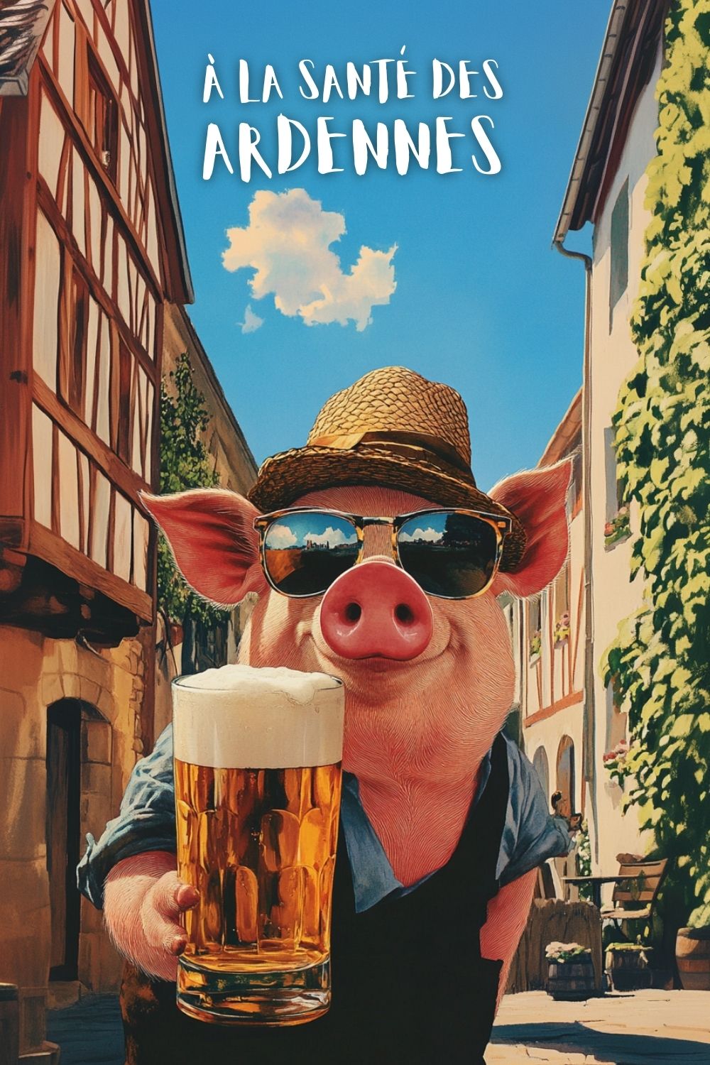 Affiche drôle - Cochon qui boit dans les Ardennes – Posters de nos régions