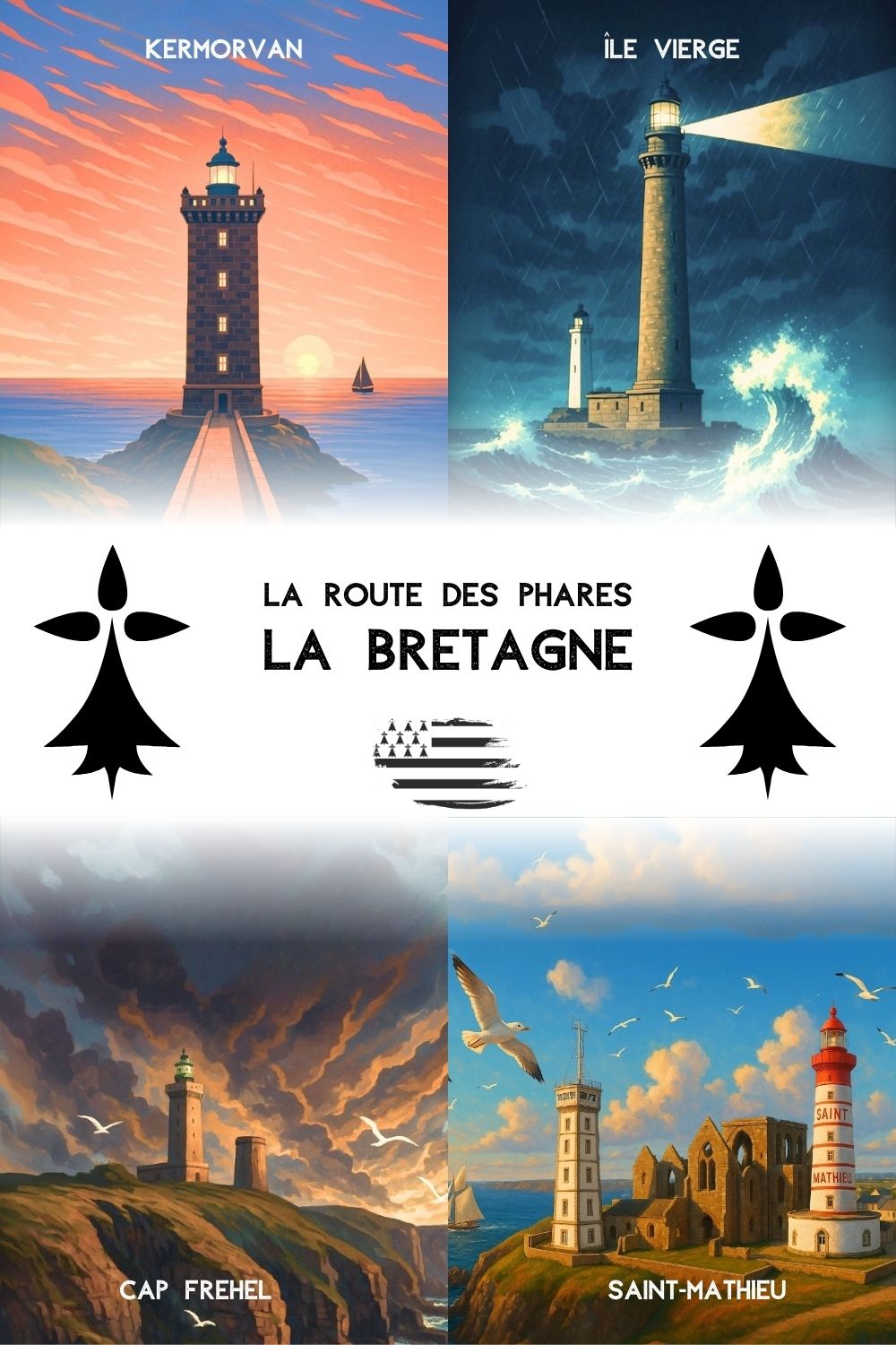 Découvrez l'Affiche Route des Phares de Bretagne - Carte Illustrée Déco ...