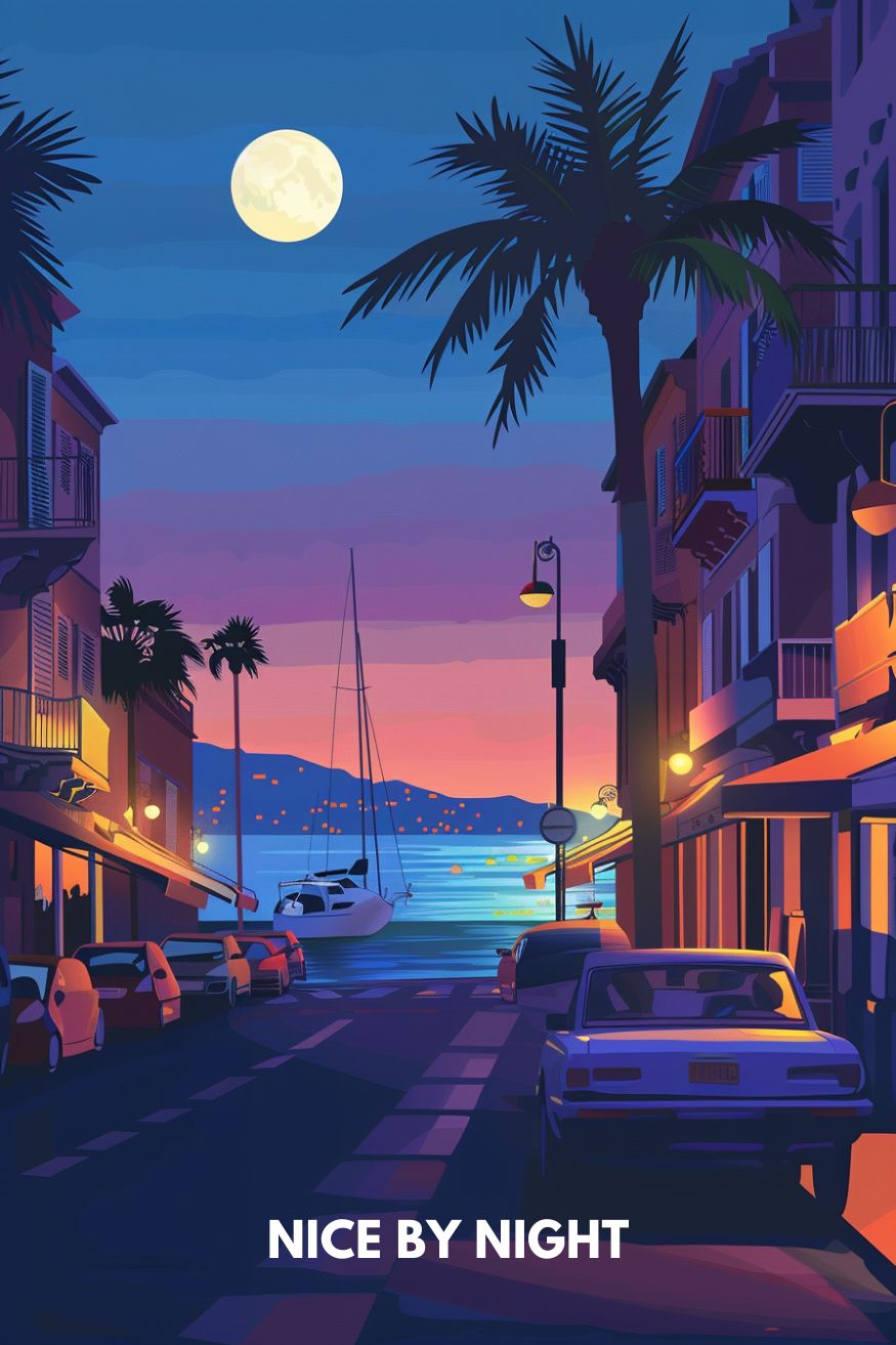 Affiche Nice By Night - Retro Poster de Nice – Posters de nos régions